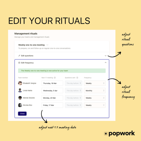 Edit your team & management rituals on Popwork